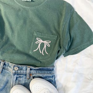 Cute Ribbon Bow Comfort Colors Pocket Tee | Coquette Bow Tee | Trendy ...