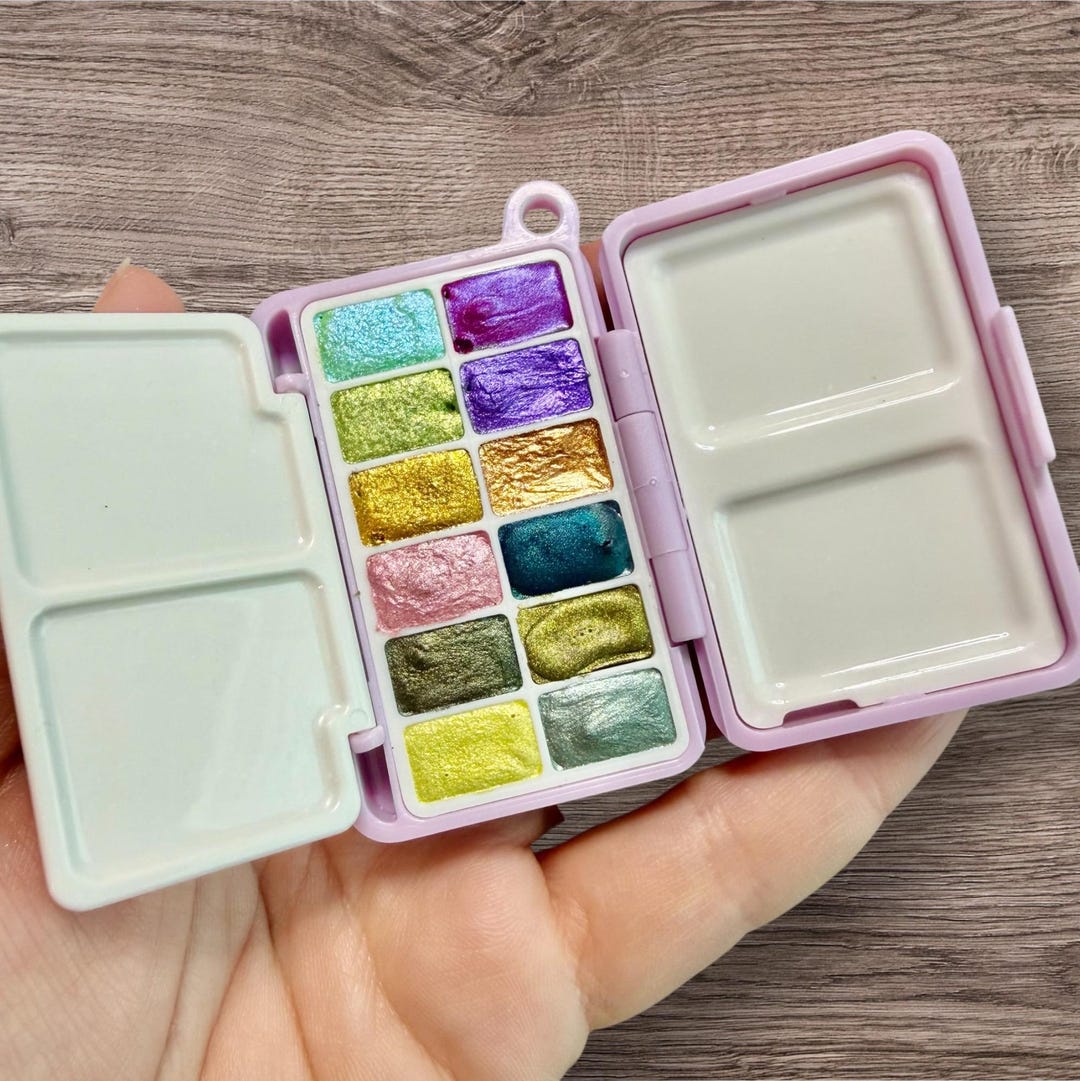 Mini Pocket Watercolor Palette – Handmade Shimmer Paint Set – 12 Mini ...