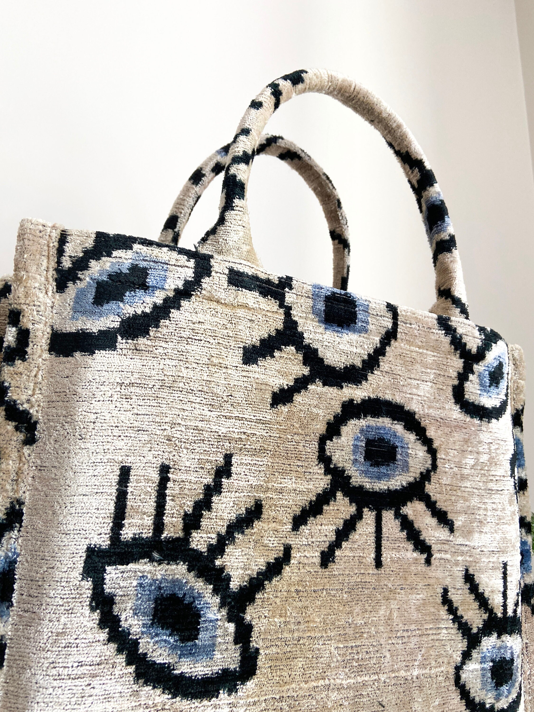 Ikat Eyes Tote Bag | Velvet Large Jute Tote | Silk Velvet Tote Bag ...
