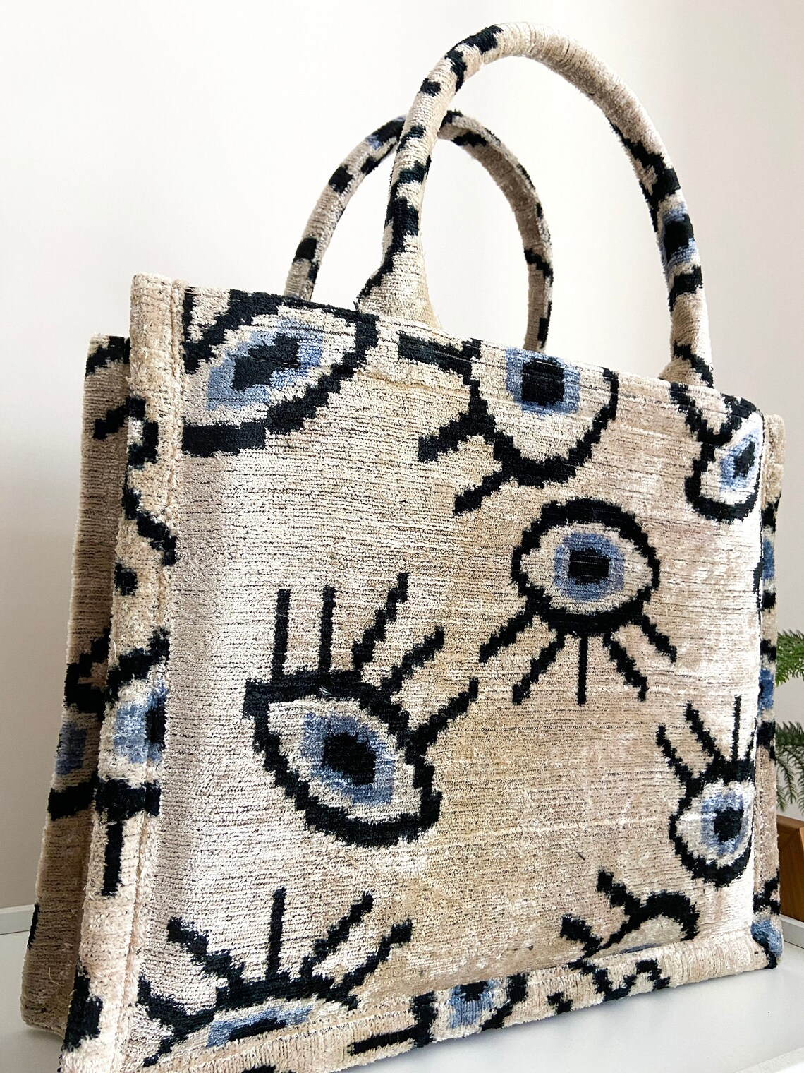 Ikat Eyes Tote Bag | Velvet Large Jute Tote | Silk Velvet Tote Bag ...