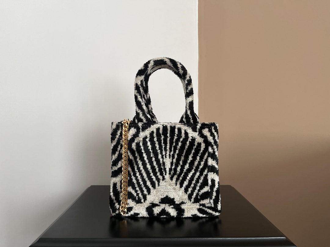 Black Ikat Small Tote Bag | Silk Velvet Small Jute Tote | Silk Velvet ...