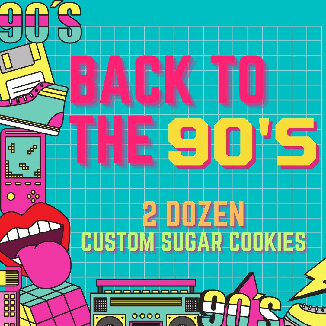 1990s Birthday Custom Sugar Cookie Party Favors| 90s Themed Retro Neon ...