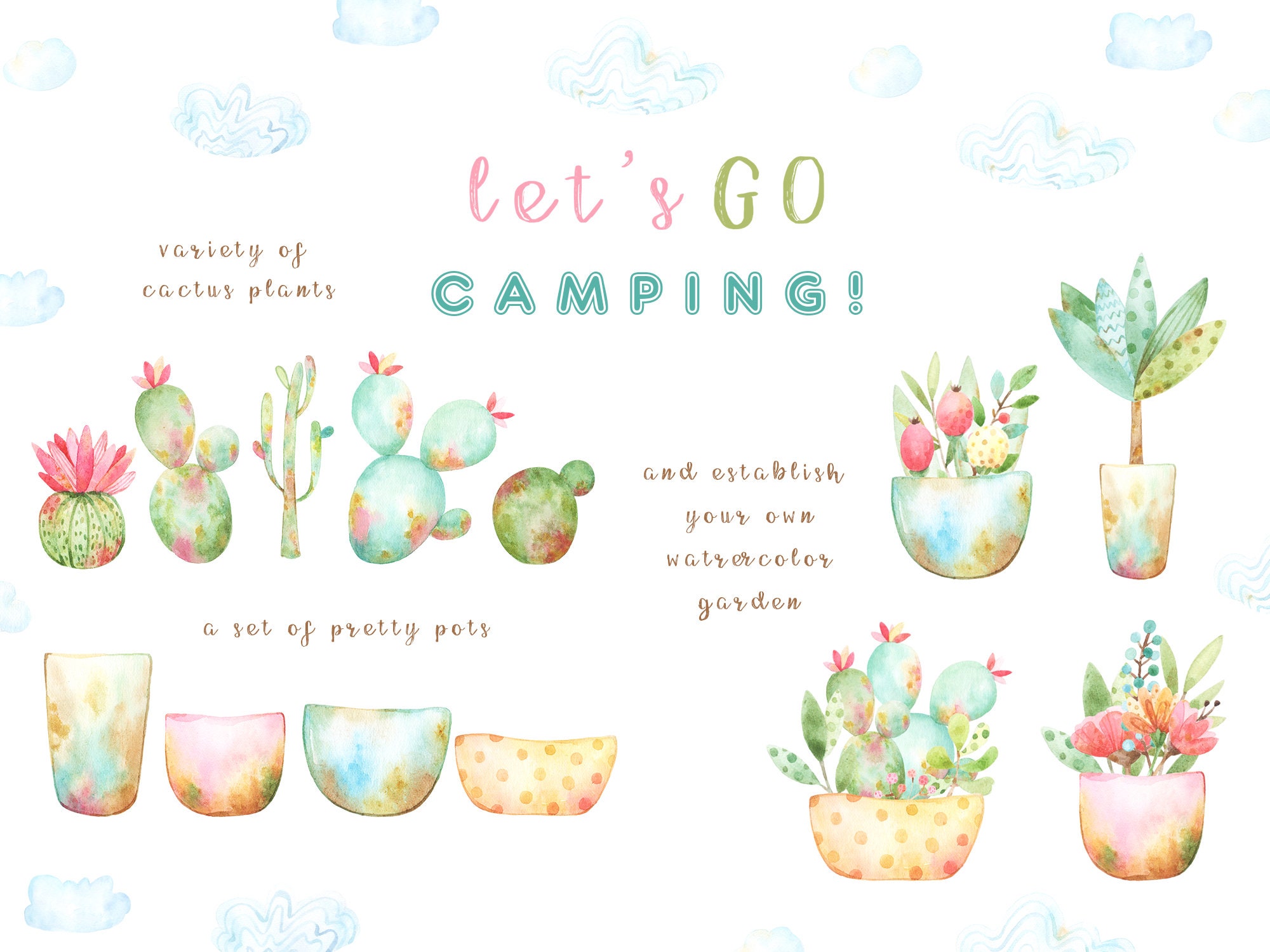 Let's Go Camping Watercolor Clipart Collection Retro Caravans, Camping ...