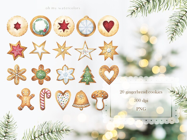 Christmas Gingerbread Cookies Watercolor Clipart Collection - Baking ...