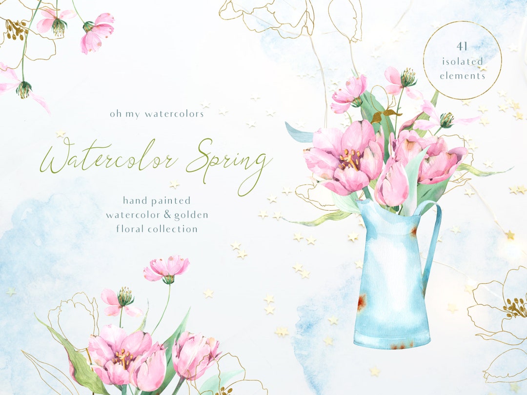Watercolor Spring Floral Clipart Collection - Hand Painted Watercolor ...