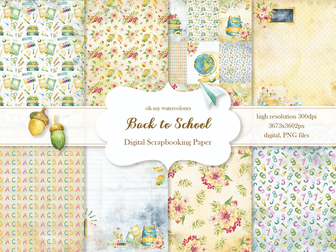 Digital Scrapbooking Paper Collection Back to School - Set of ...