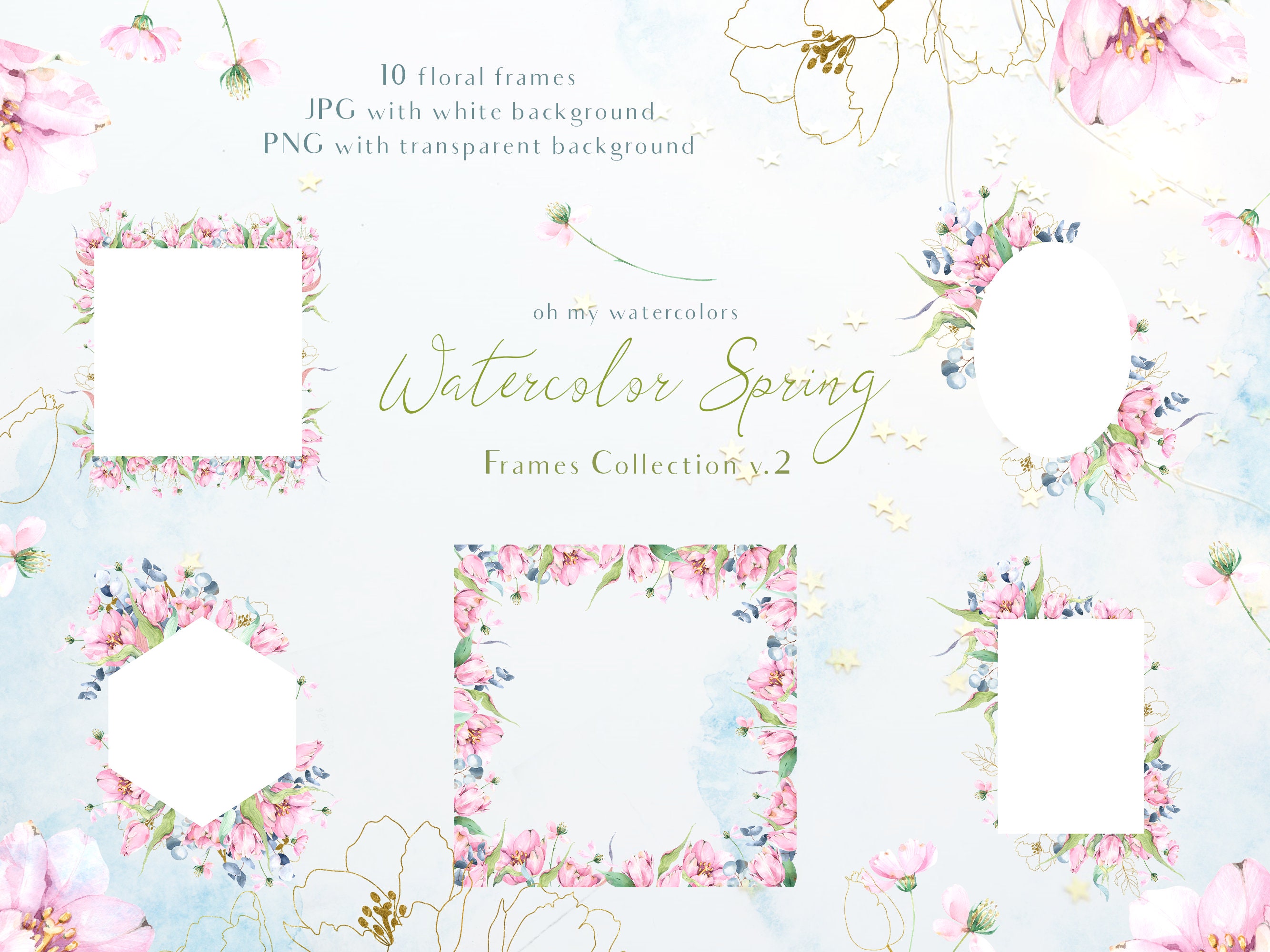 10 Watercolor Spring Floral Frames Collection V.2 - Hand Painted ...