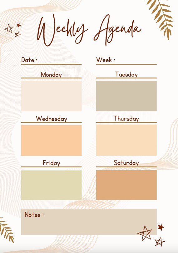Digital Print Weekly Agenda Template - Etsy