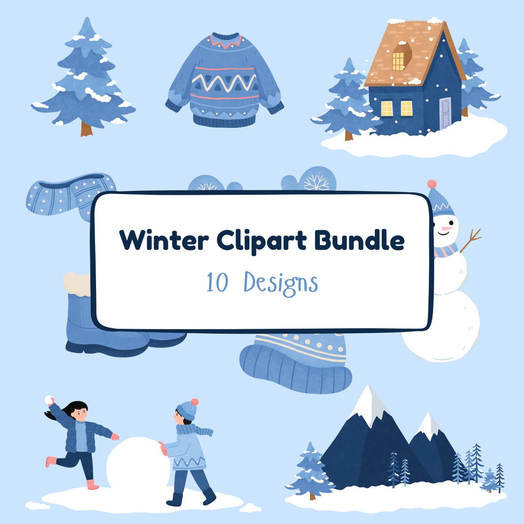 Winter Clipart Bundle, Cozy Winter Clipart, Snowy Graphics, Snowy ...