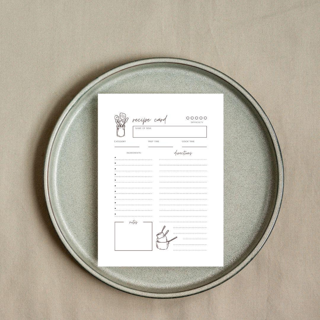 Printable PDF Recipe Pages - 8.5x11 Minimalist Template for Recipe ...