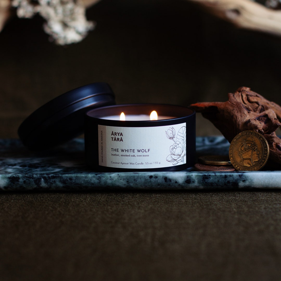 The White Wolf Candle | Leather, Smoked Oak, Rum, Bergamot, Labdanum ...