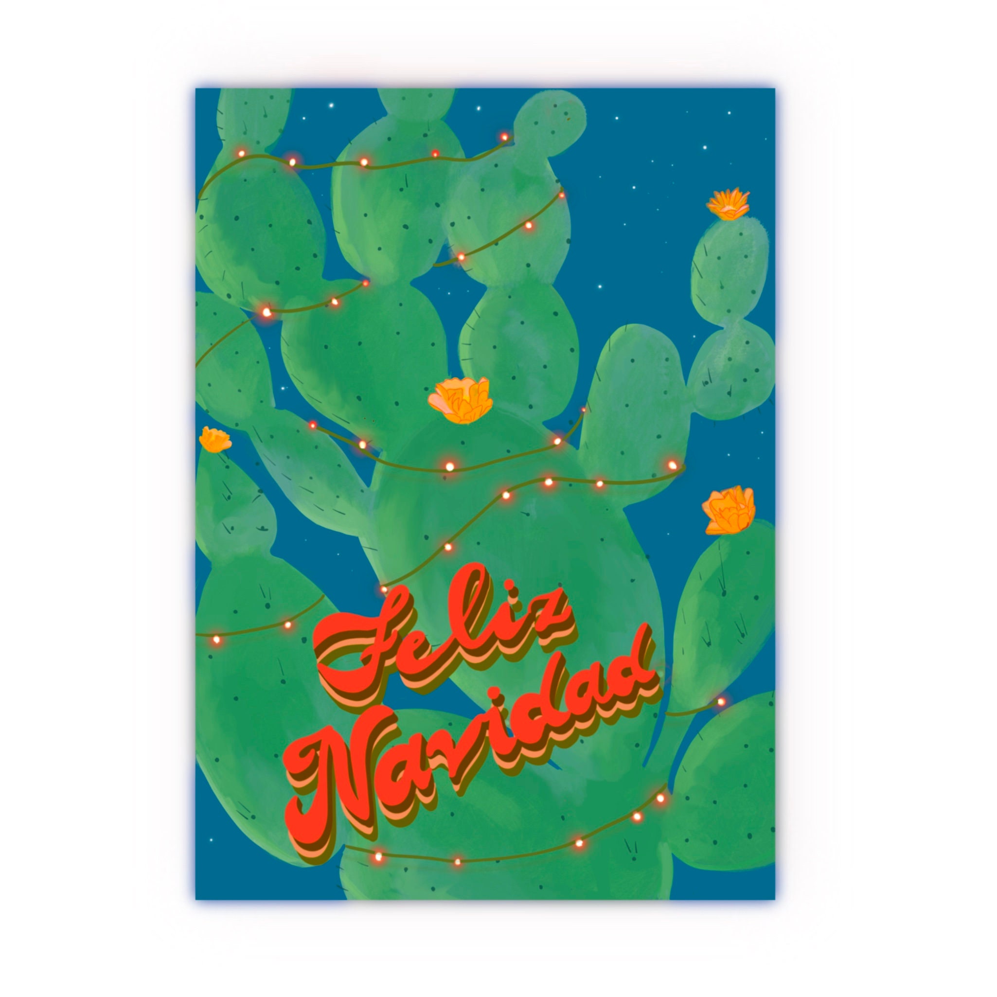Christmas cactus Feliz Navidad card instant download 70s hand - Etsy España