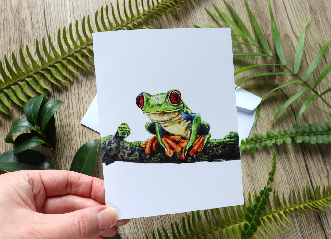 Frog Greeting Card: Color Pencil Illustration, Blank Inside - Etsy