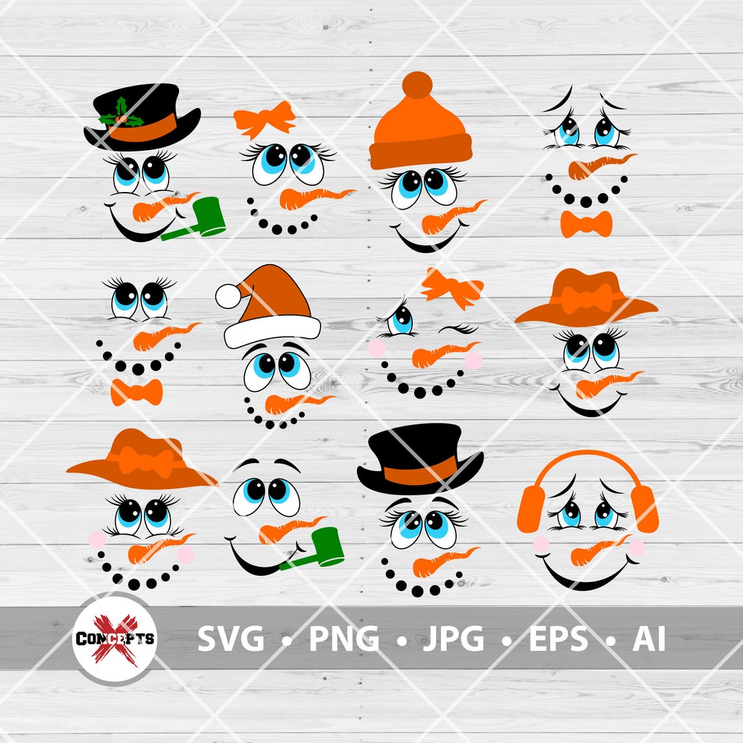 Cute Snowman Svg Bundle, Cute Snowman Face Svg, Christmas Svg ...