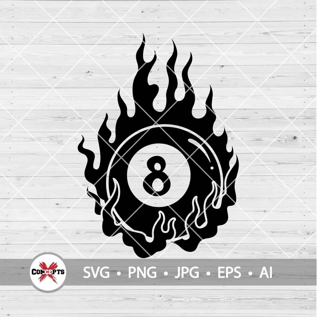 Flaming Eight Ball Svg, Flaming Billiard Ball Svg, Sports Ball Clipart ...