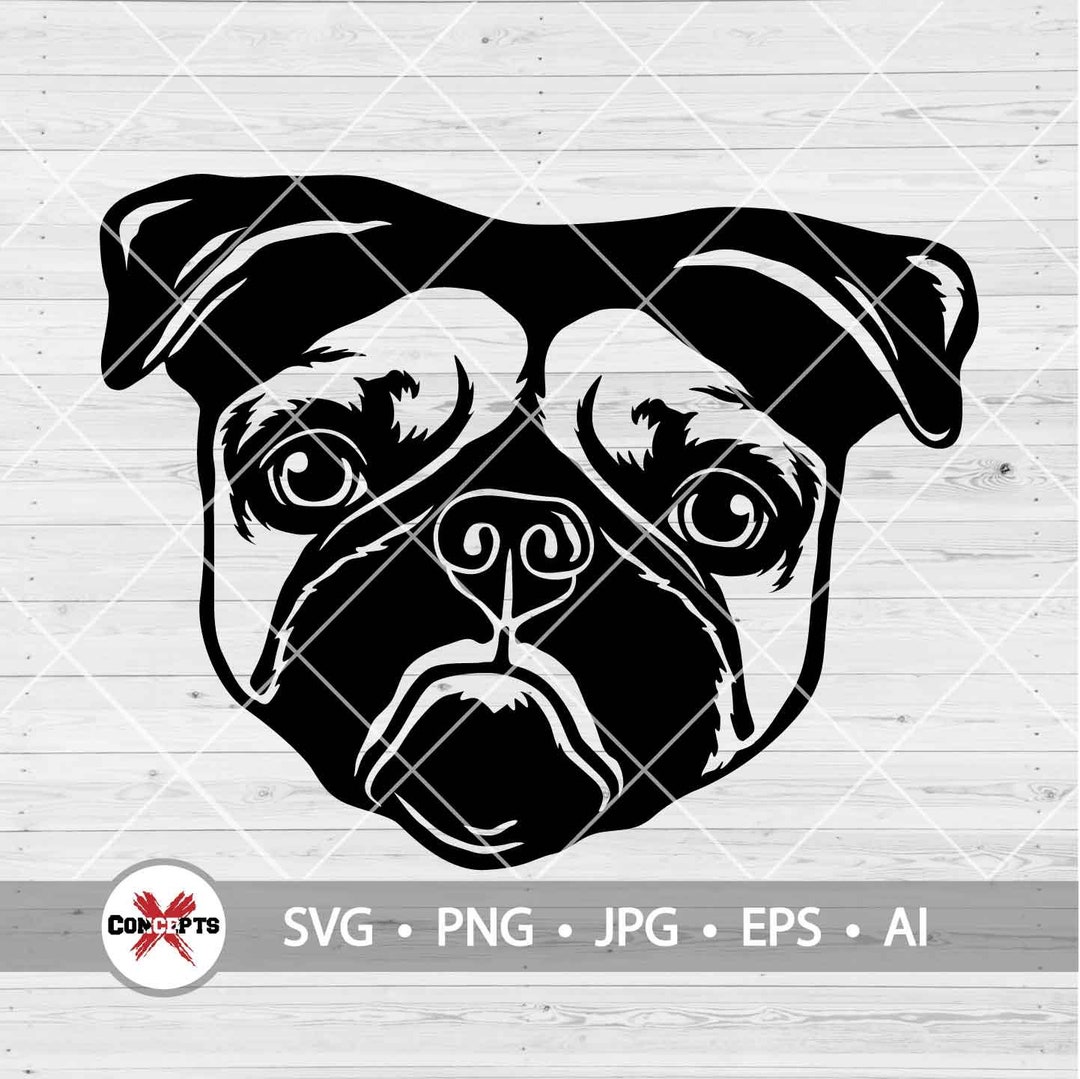 Pug Face SVG, Cute Pug Clipart, Pug Face Cute Dog Svg, Pug Dog Svg ...