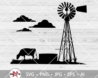 Farm and Windmill | Etsy