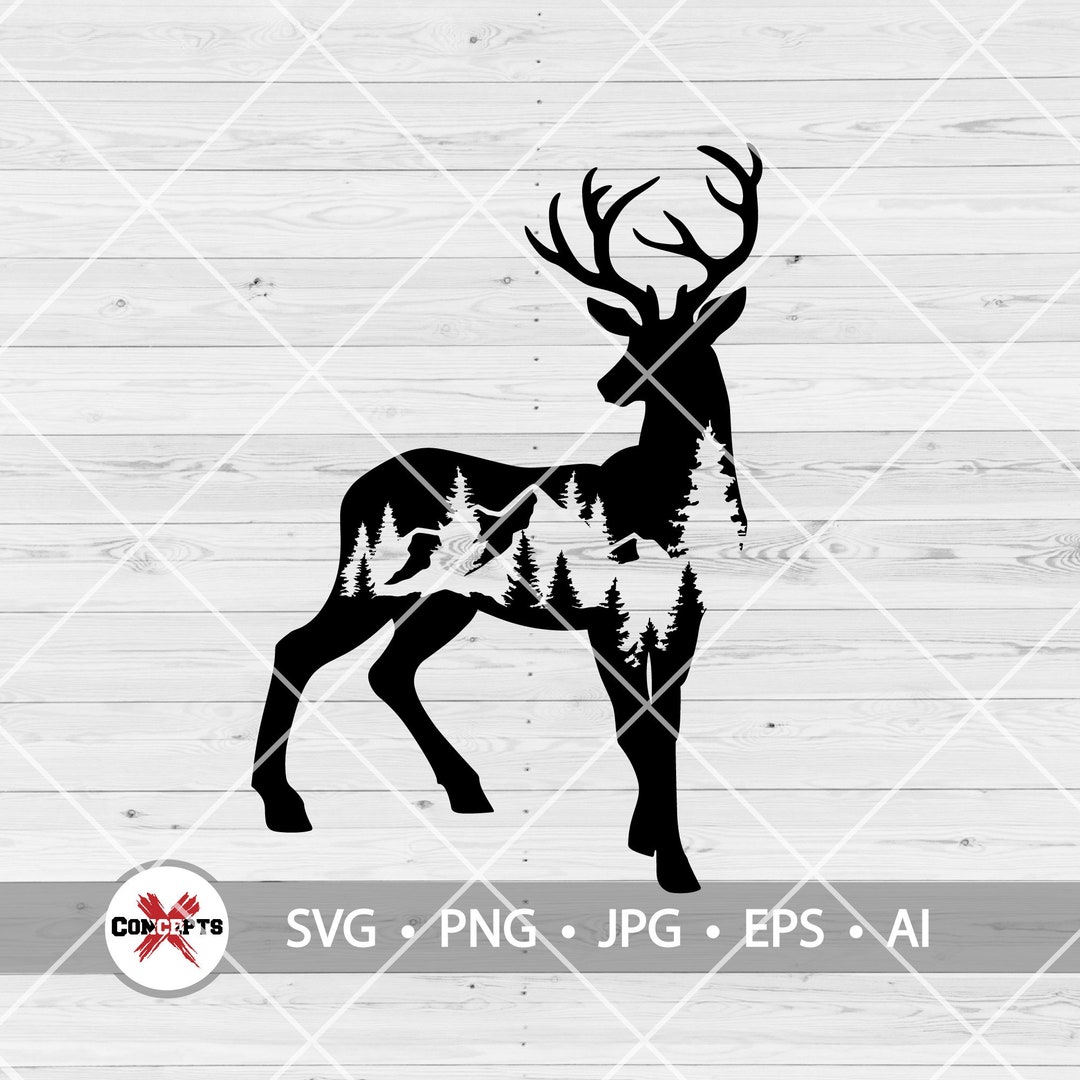 Deer Mountain Svg, Mountain Deer Svg, Deer Silhouette Svg, Deer Svg ...
