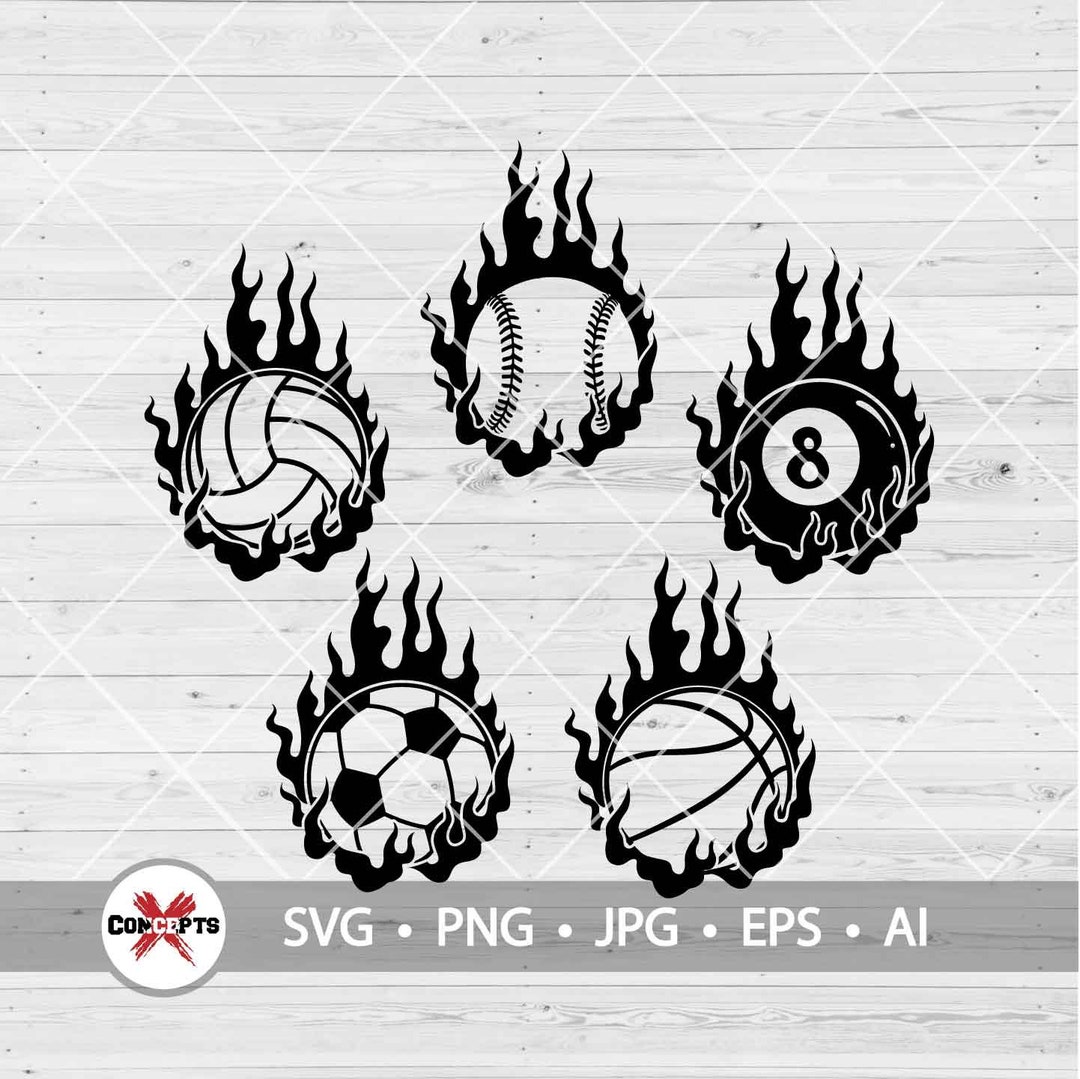 Flaming Sports Balls SVG Bundle, Burning Ball SVG Bundle, Sport Balls ...