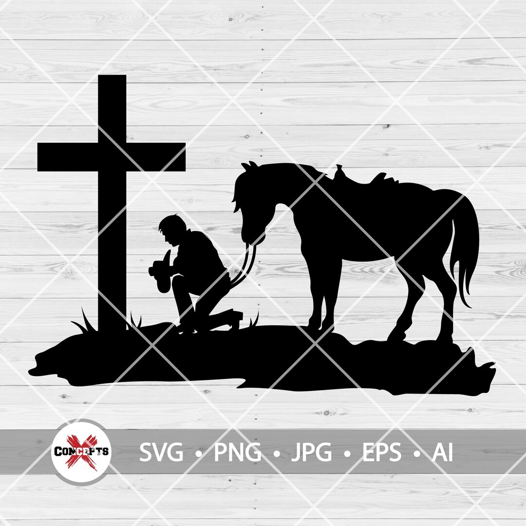 Cowboy Kneeling in the Cross Svg File, Kneeling Cowboy Svg, Rodeo Boy ...