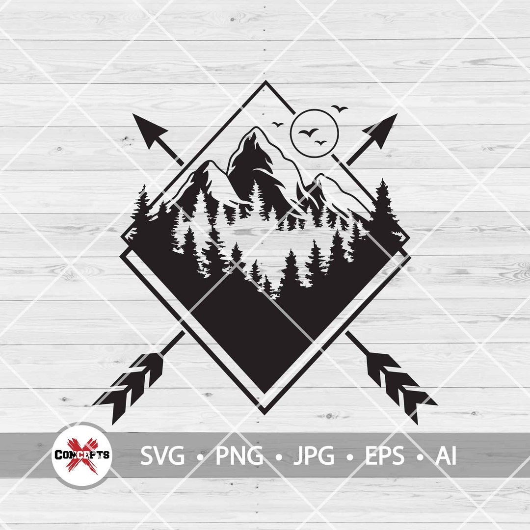 Mountains SVG, Geometric Mountain Svg, Trees Svg, Camping Outdoors ...