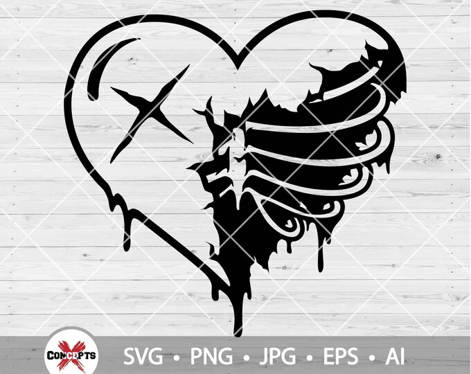 Skeleton Heart SVG, Heart SVG, Heart Skeleton Clipart, Ribcage Heart ...