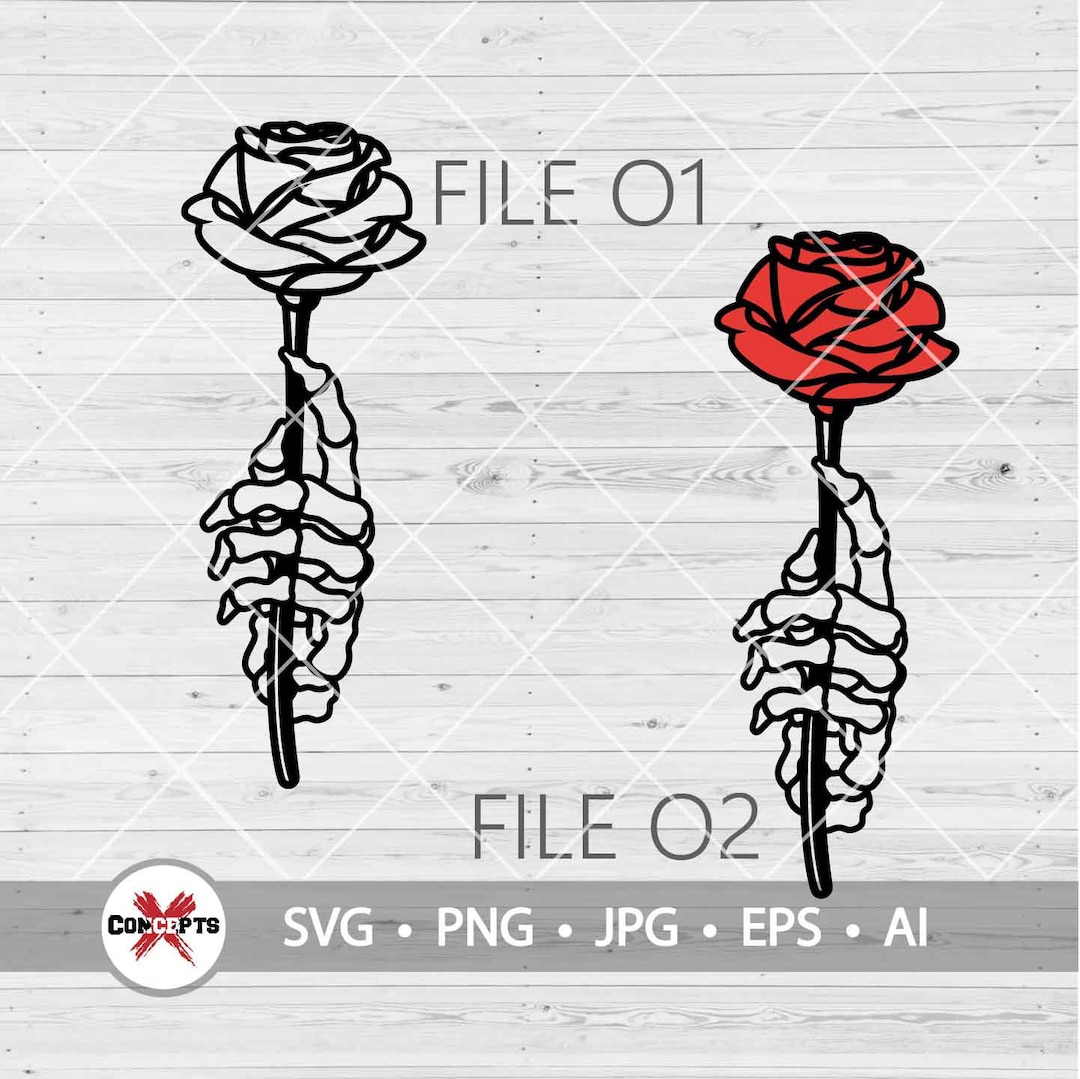 Skeleton Hand Rose Svg, Skeleton Hands Svg, Skeleton Hand With Rose SVG ...