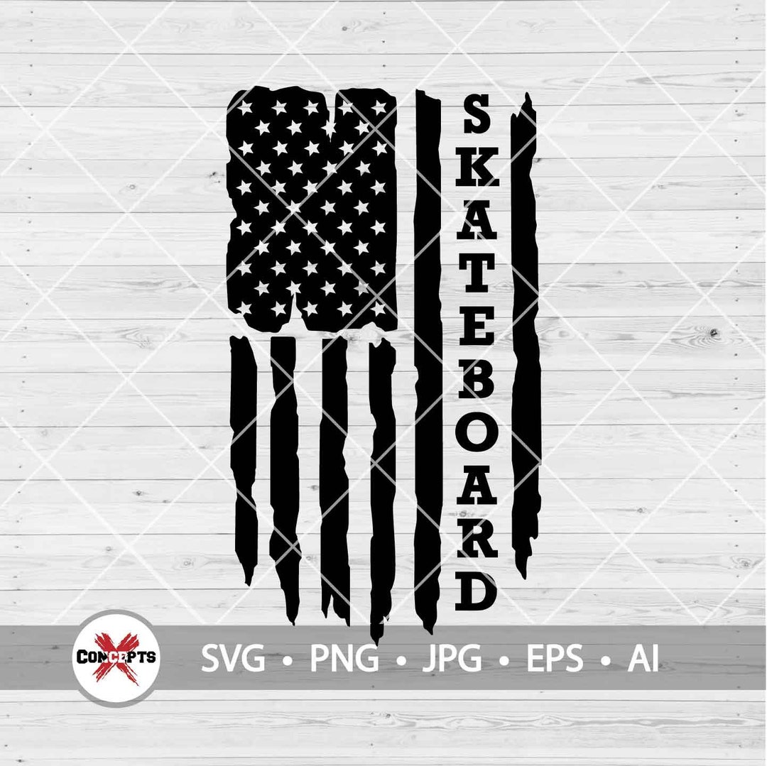 SKATEBOARD Distressed American Flag Cut File, American Flag Svg, US ...