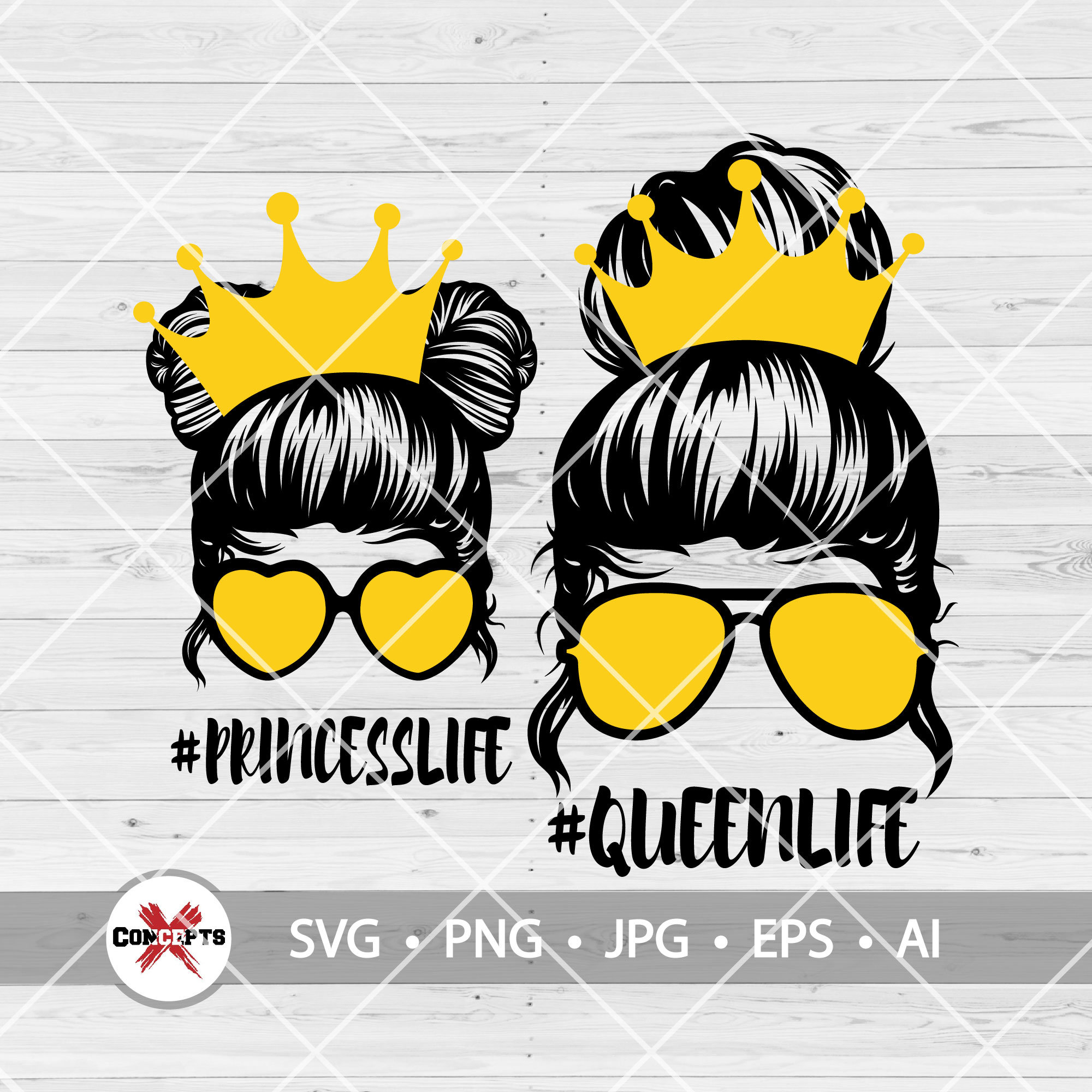 Queen Life Princess Life Svg Moeder en Dochter svg Messy bun - Etsy ...