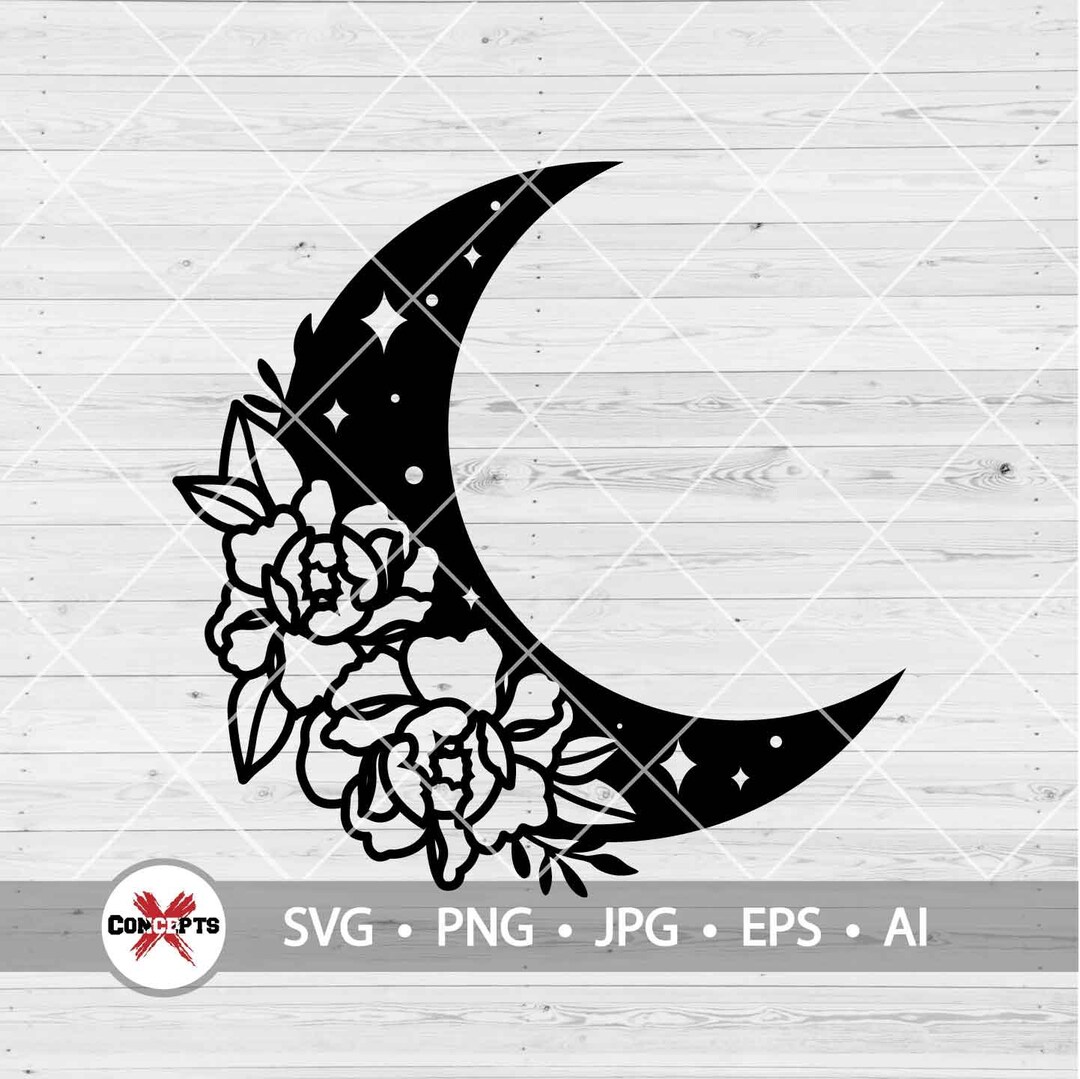 Floral Moon SVG, Floral Crescent SVG, Floral Decoration, Half Moon ...
