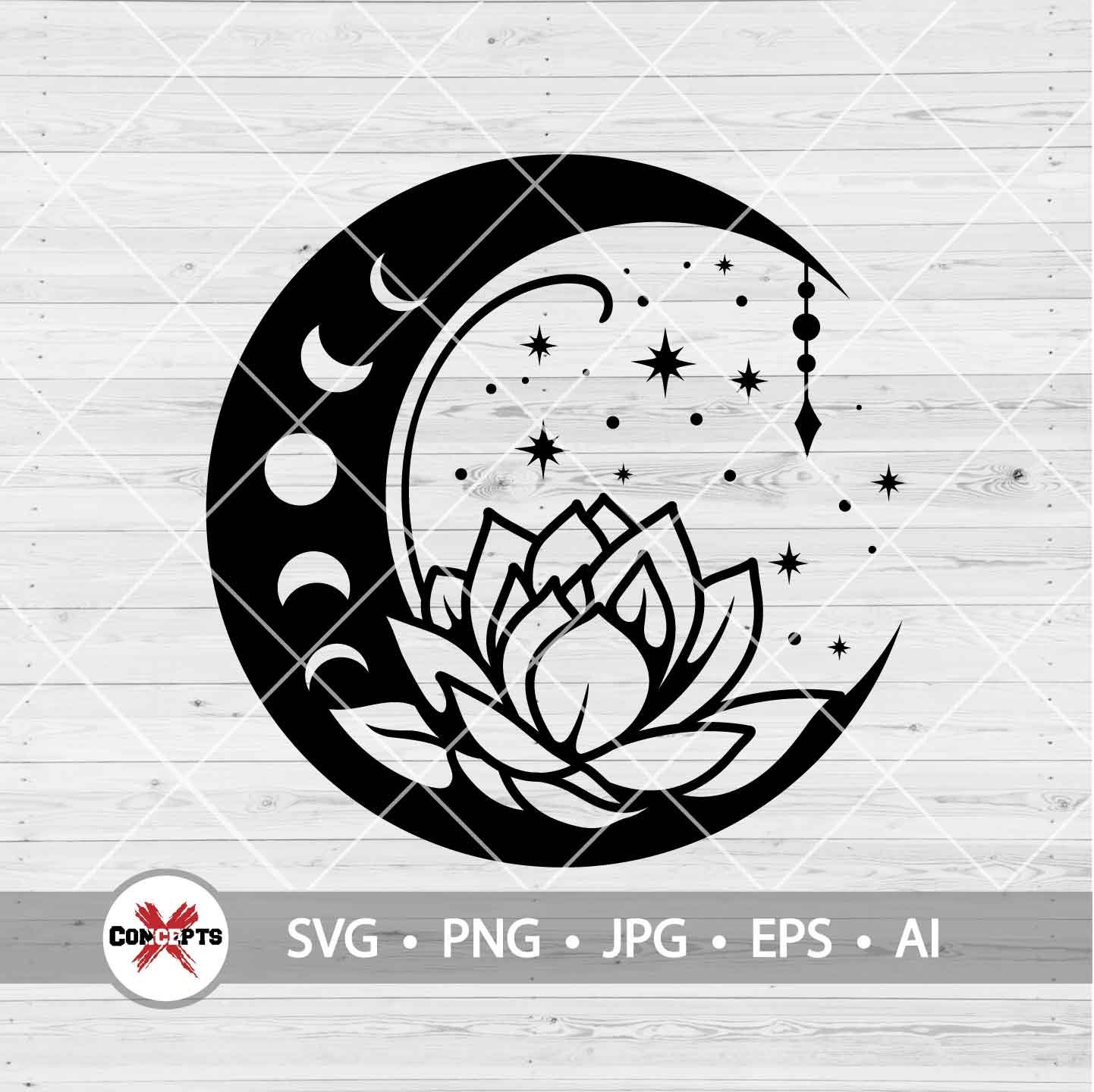 Moon Lotus SVG Flower Moon SVG Floral Crescent Moon SVG - Etsy