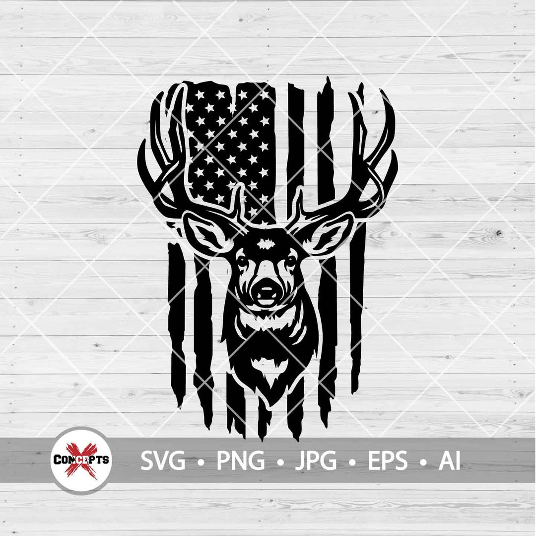 Deerhead Flag SVG, Hunting Svg, Deer Svg, Hunting Clipart, American ...