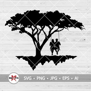 Couple Sitting on Swing Under Tree, Couple Sithouette Svg, Love, Dating ...
