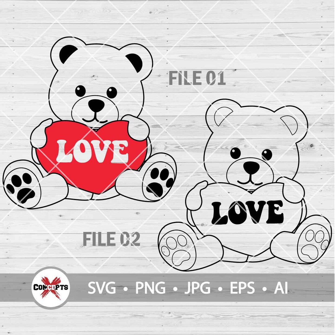 Teddy Bear With Heart SVG, Valentine's Bear SVG, Teddy Bear, Cute Teddy ...