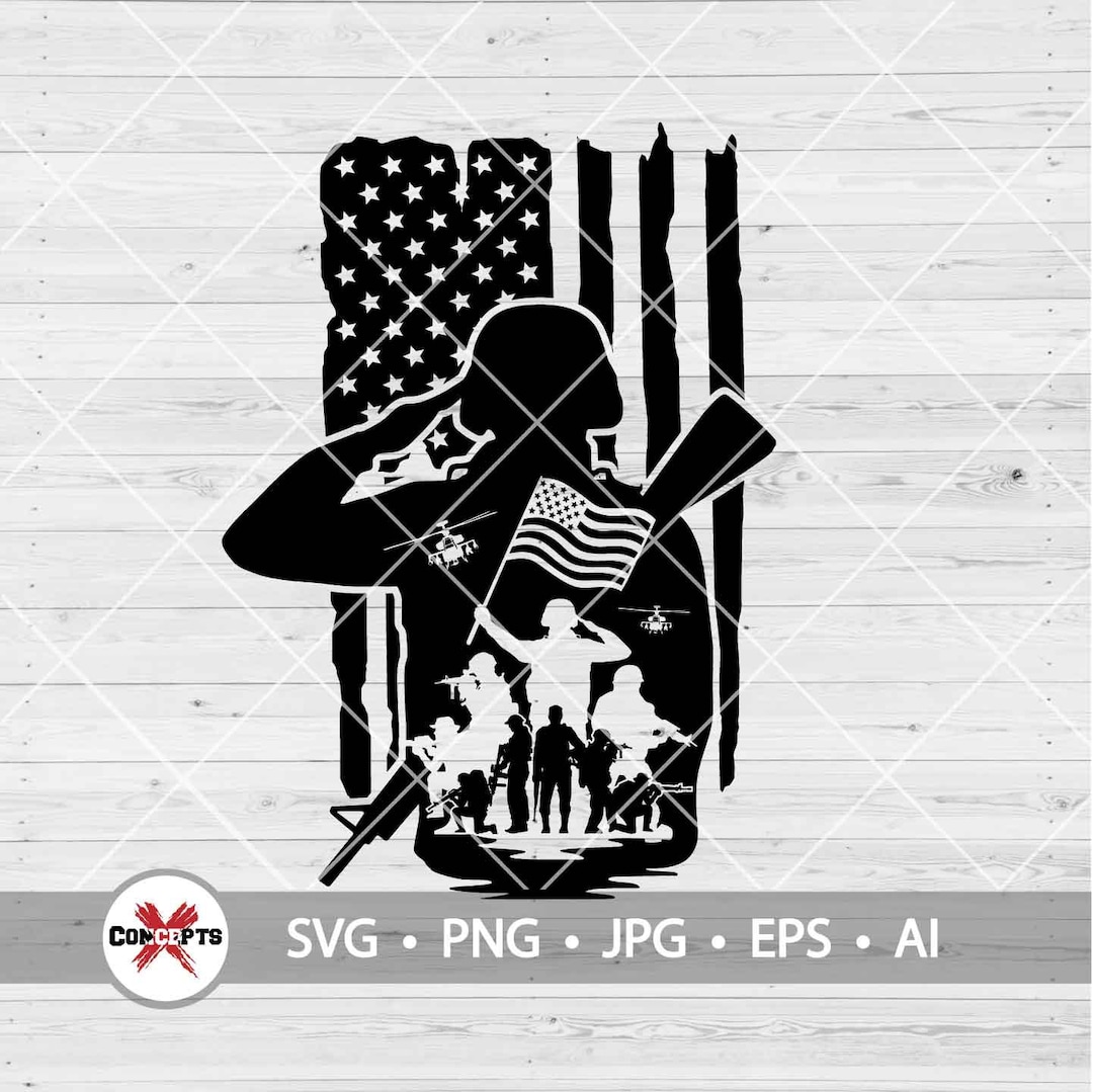 US Soldier With Flag SVG, Veteran Soldierr SVG, Military Svg, American ...