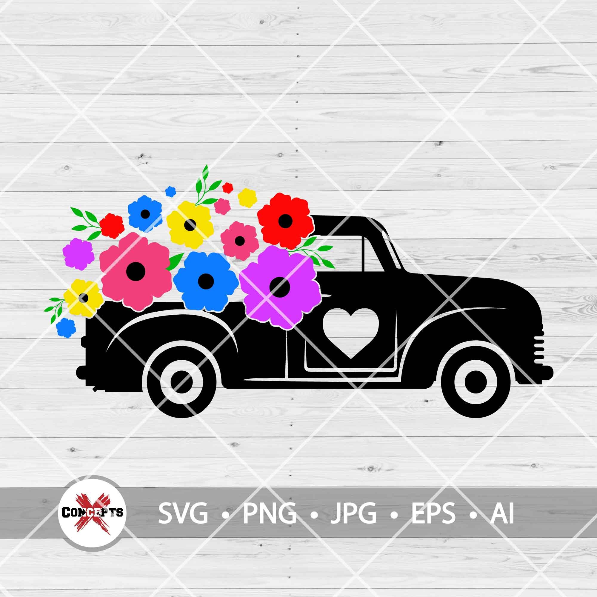 Flower Truck Svg Pick-up Truck With Flowers Vintage Truck - Etsy