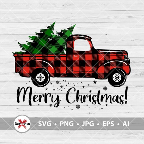 Buffalo Plaid Christmas Truck Svg Dxf Png Red Vintage Truck - Etsy