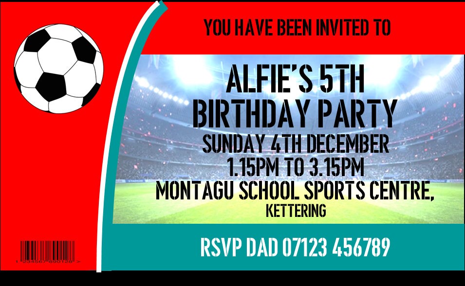 Football Ticket / Birthday Party / Boys / Girls / Invitation / Football ...
