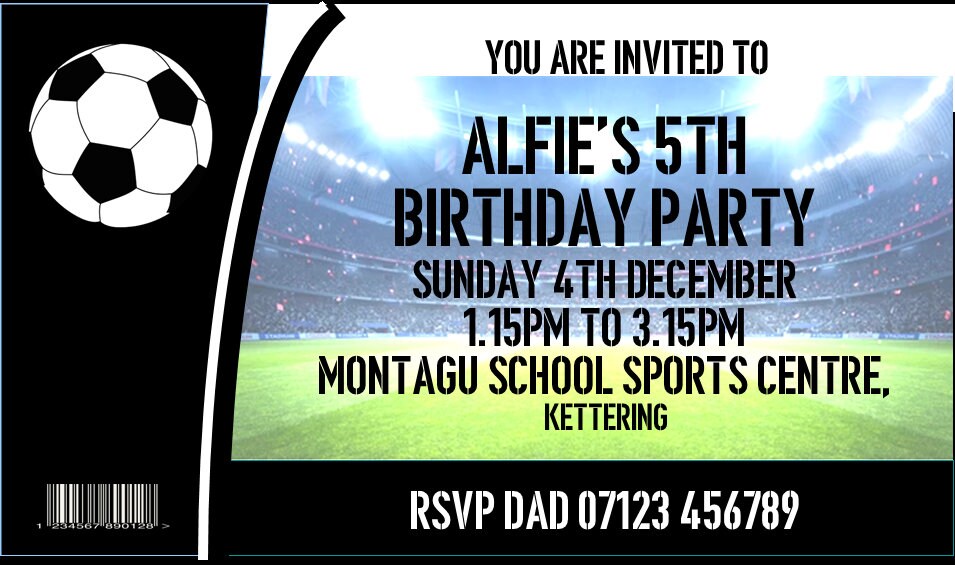 Football Ticket / Birthday Party / Boys / Girls / Invitation / Football ...