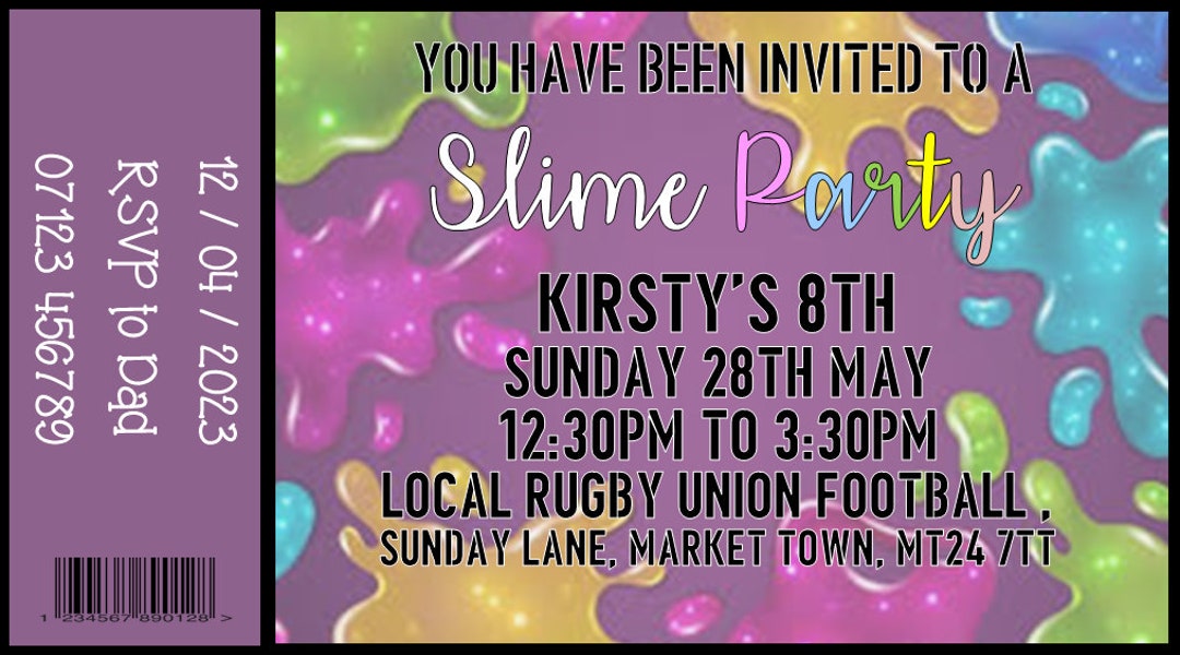 A6 Personalised Party Invitations / Birthday / Children's Party / Slime ...