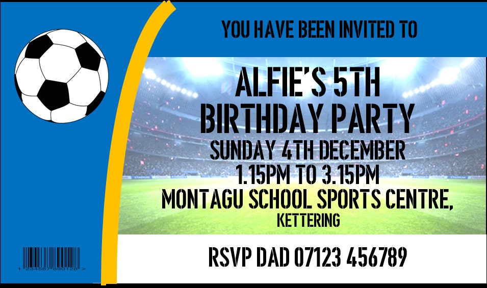 Football Ticket / Birthday Party / Boys / Girls / Invitation / Football ...