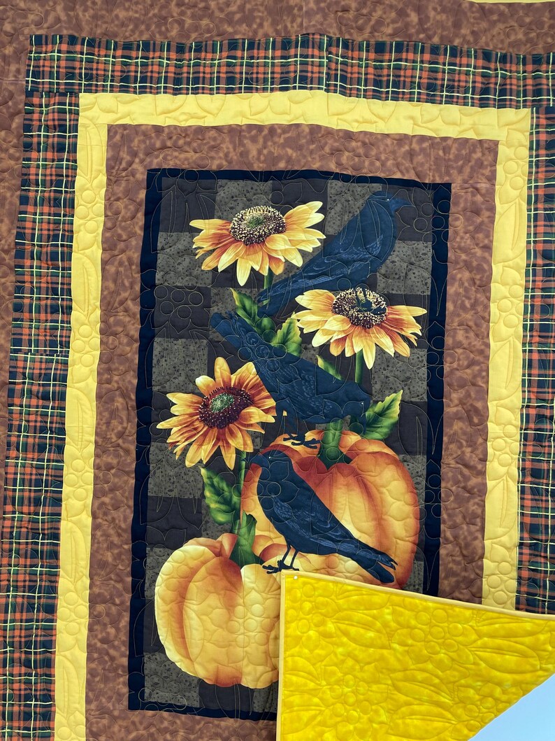 Sunflower Crow Pumpkin Fall Quilt Throw - Etsy