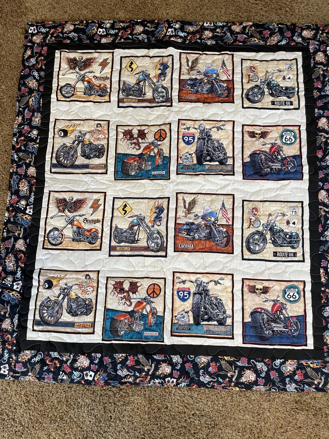 Handmade Throw Quilt Motorcycle Enthusiast Blanket Patchwork, Bike ...