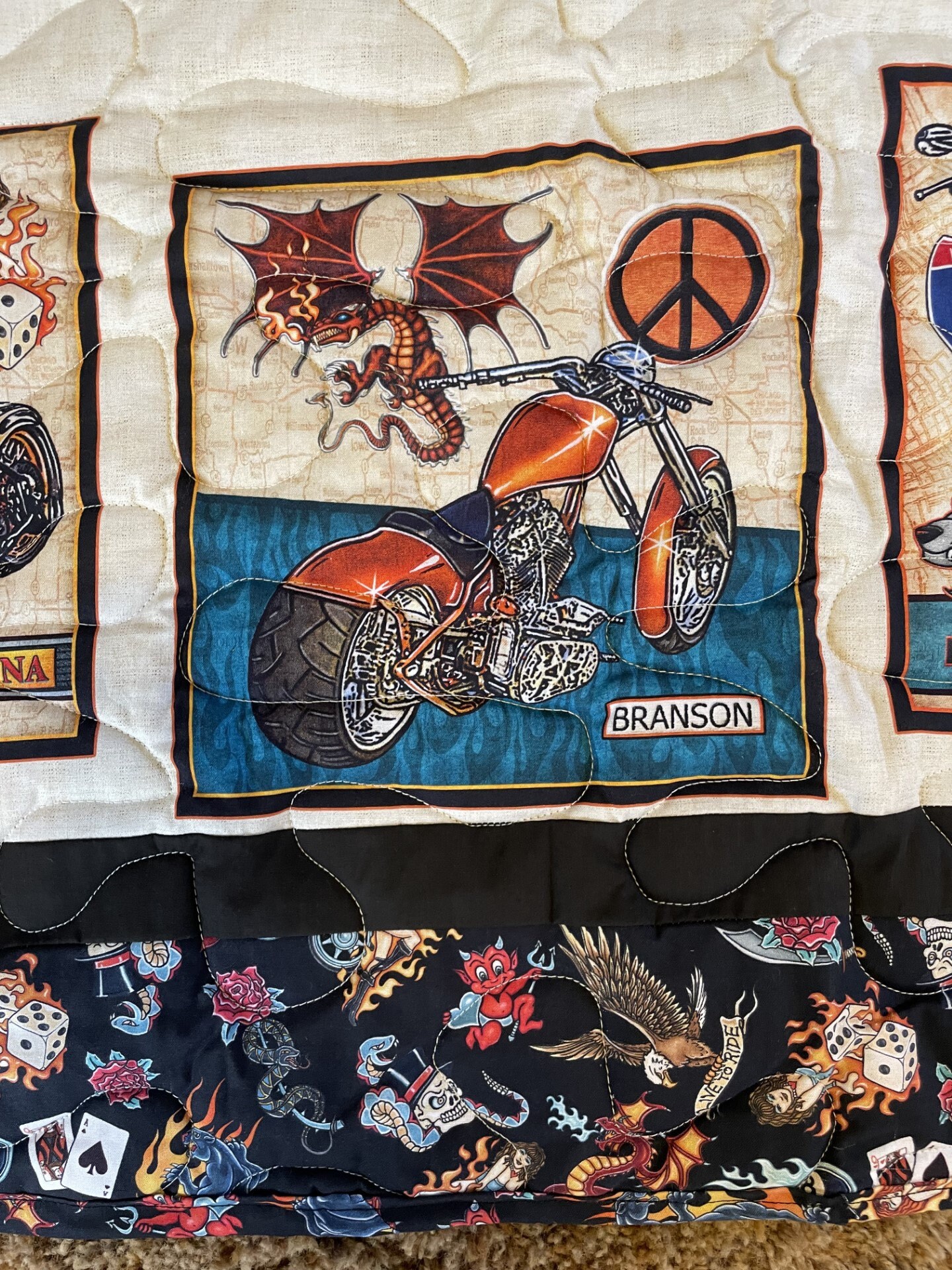 Handmade Throw Quilt Motorcycle Enthusiast Blanket Patchwork, Bike ...