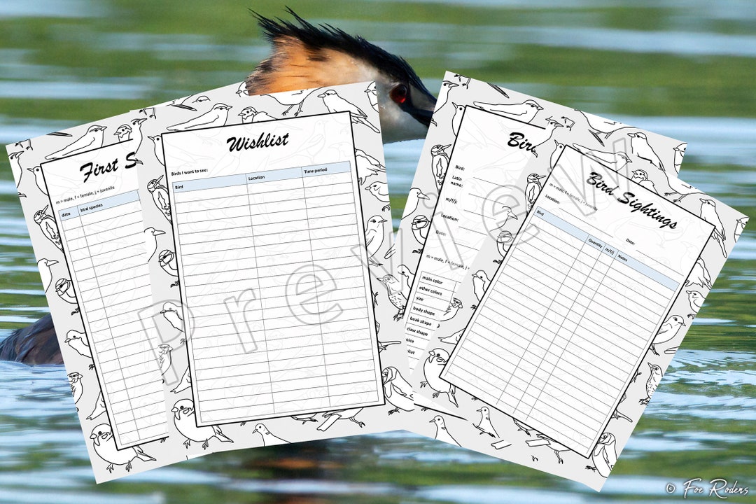 Bird Watching: 115 PDF Files, Instant Download, Printable, Bird Log in ...