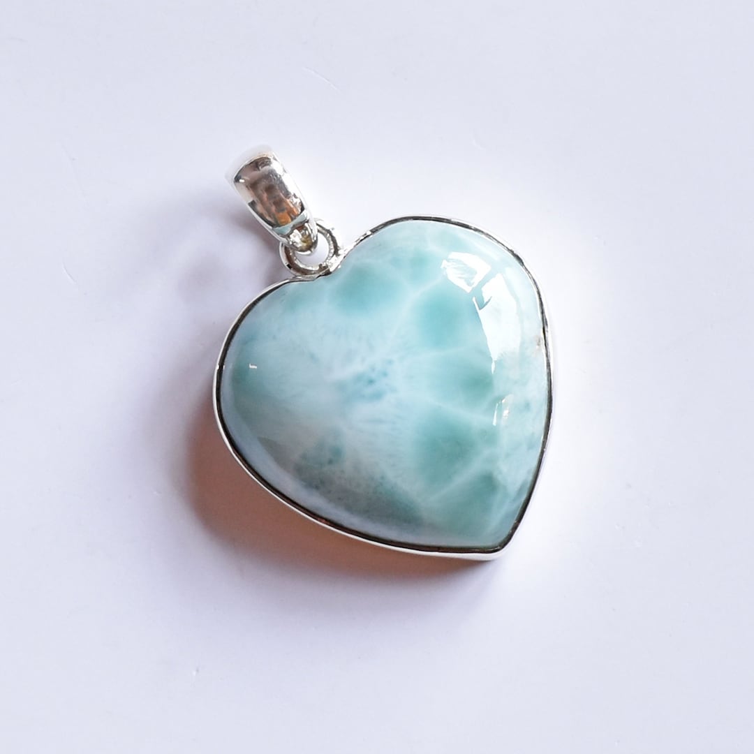 Natural Larimar Heart Pendant, Valentine Gift for Her, 925 Sterling ...