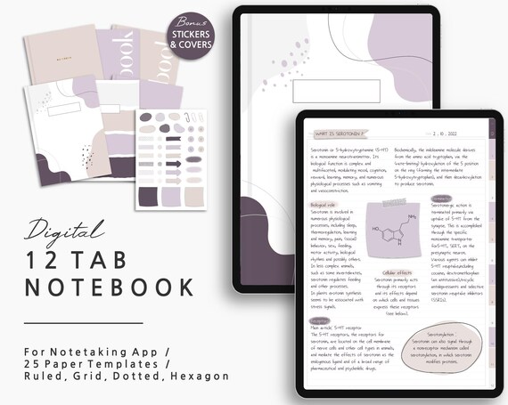 12 Tab Digital Notebook Minimalist Notebook 25 Paper Template - Etsy
