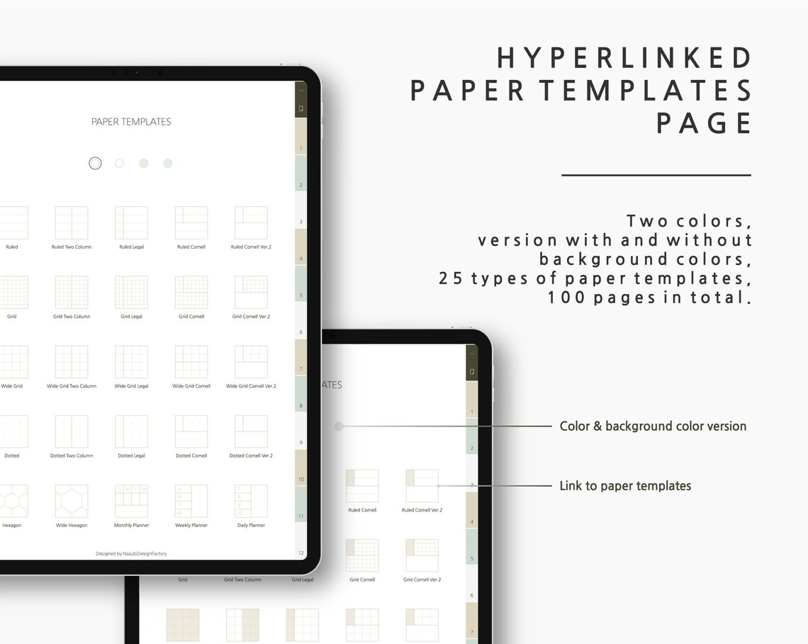 12 Tab Digital Notebook Minimalist Notebook 25 Paper Template Goodnotes ...