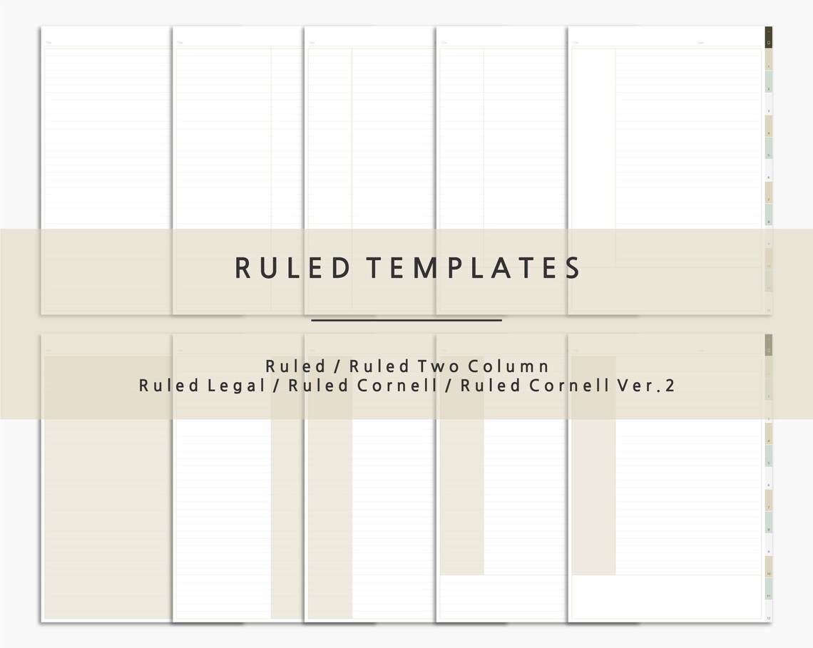 12 Tab Digital Notebook Minimalist Notebook 25 Paper Template Goodnotes ...