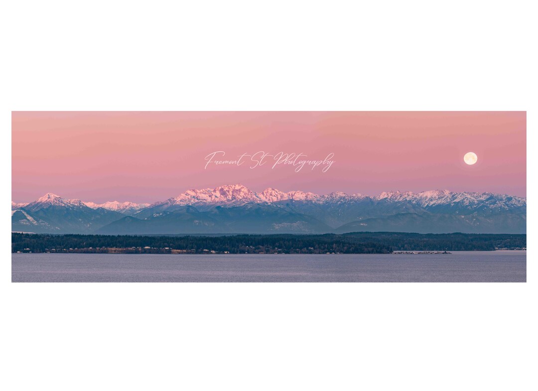 Puget Sound Photography, Wall Decor, Olympic Mountains Print, Moonset ...